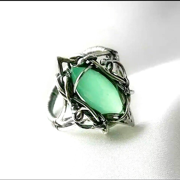 Jewelry | Green Pointed Stone Silver Wrapped Ring Woman Jewelry Boho ...